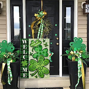 Furiaz Welcome St. Patrick's Day Small Decorative Garden Flag, Shamrock Clover Lucky Yard Outside Decorations, Irish Farmhouse Luck Burlap Outdoor Home Decor Double Sided 12 x 18