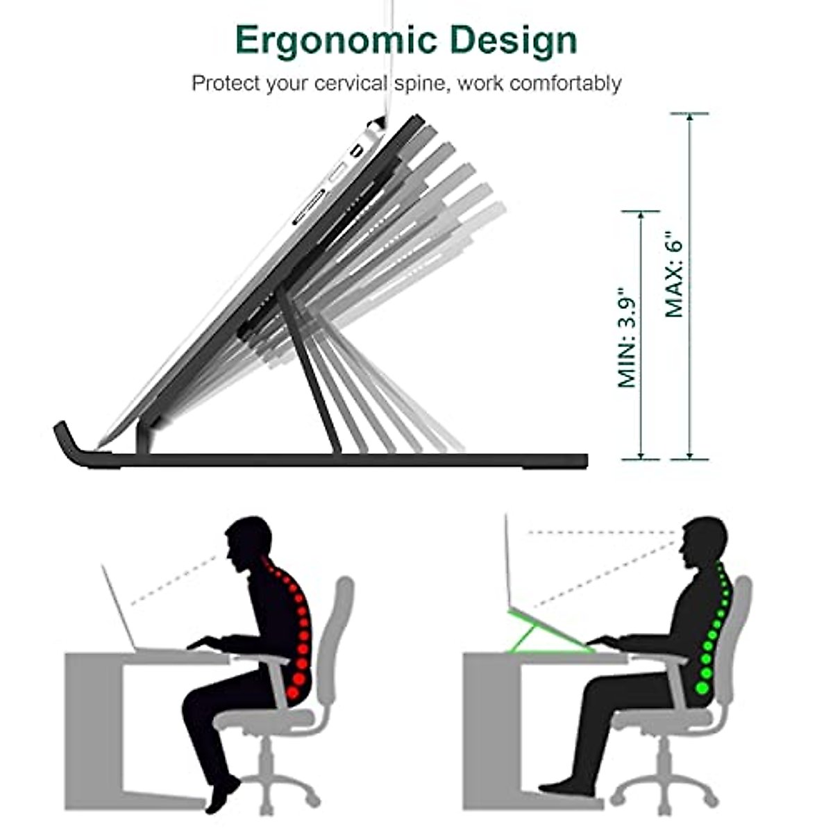 Harita Foldable Laptop Stand, Laptop Holder Riser Computer Stand, Adjustable Height Portable Notebook Stand, Compatible with 10-15.6” Laptops and Tablets (Black)