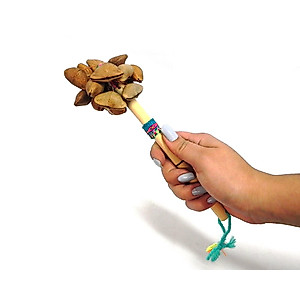 Natural Cacho Seed Pod Shell Nut Shaker Bamboo Wooden Handle Stick Rattle Maraca Handmade Percussion Gifts Peruvian Musical Instrument