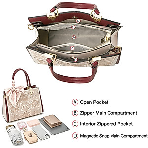 FOXLOVER Leather Satchel Handbags for Women Tote Shoulder Bag vintage Crossbody Bag Purse Top Handle bag with Embroidery