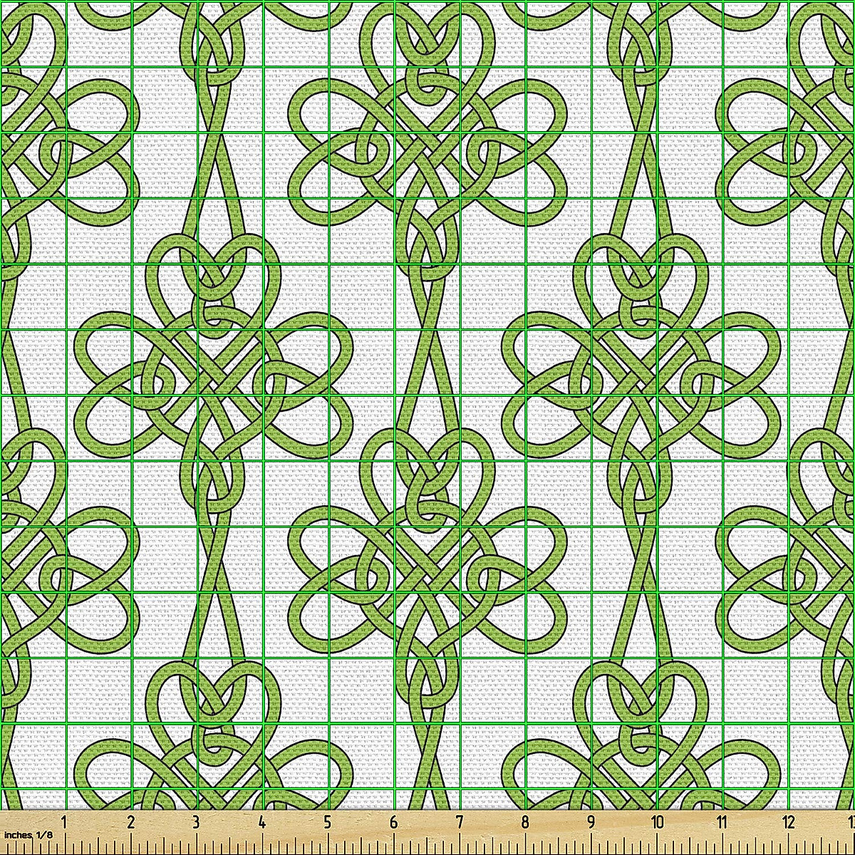 Lunarable Celtic Fabric by The Yard, St. Patrick's Day Theme Celtic Knots Lucky Clover Design Pattern Irish Theme Print, Decorative Fabric for Upholstery and Home Accents, 2 Yards, White Green