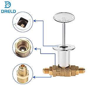 1/2" Straight Quarter Turn Shut-Off Gas ValveFire Pit Gas Kit for Natural Gas LP Gas Fire Pits, 3/8 Male Flare x 1/2 NPT Fittings with Polished Chrome Flange Brass Body and 3" Key