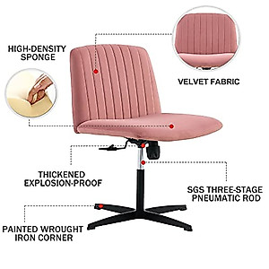 Velet Armless Office Chair no Wheels, PU Leather Home Desk Chair Height Adjustable Wide Swivel Office Chair no Arms, Mid Back Ergonomic Cross Legged Office Chair Pink
