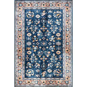 nuLOOM Lauren Liess Dayflower Vintage Machine Washable Area Rug, 9x12, Blue