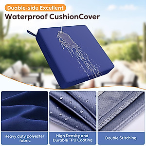 Gorpche Outdoor Deep Seat Set, Waterproof Outdoor Chair Cushions for Patio Furniture, Removable Patio Cushions Include Back Pillow & Seat Bottom with Ties, Foam, and Hidden Zipper-24 x 24 Inch, Blue