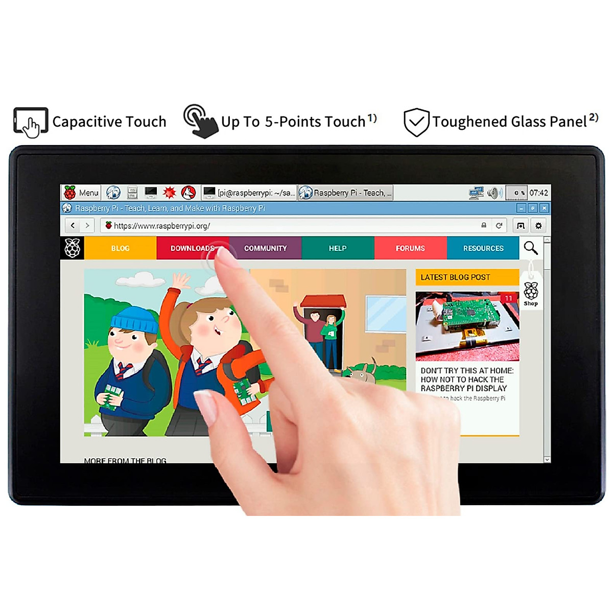 7inch HDMI LCD (H) (with case) Capacitive Touch Screen 1024x600 IPS Display Monitor with Toughened Glass Cover Support All Raspberry Pi 4B/3B+/3B/2B/Zero/Jetson Nano/Banana Pi/Windows 10/8/7
