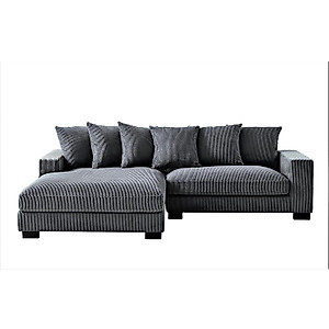 Container Furniture Direct Luxe Oversized Two-Piece Sectional Couches for Living Room, 102.4-Inch L Shaped Sofa with Chaise, Upholstered with Corduroy Fabric, Gray - Left Facing