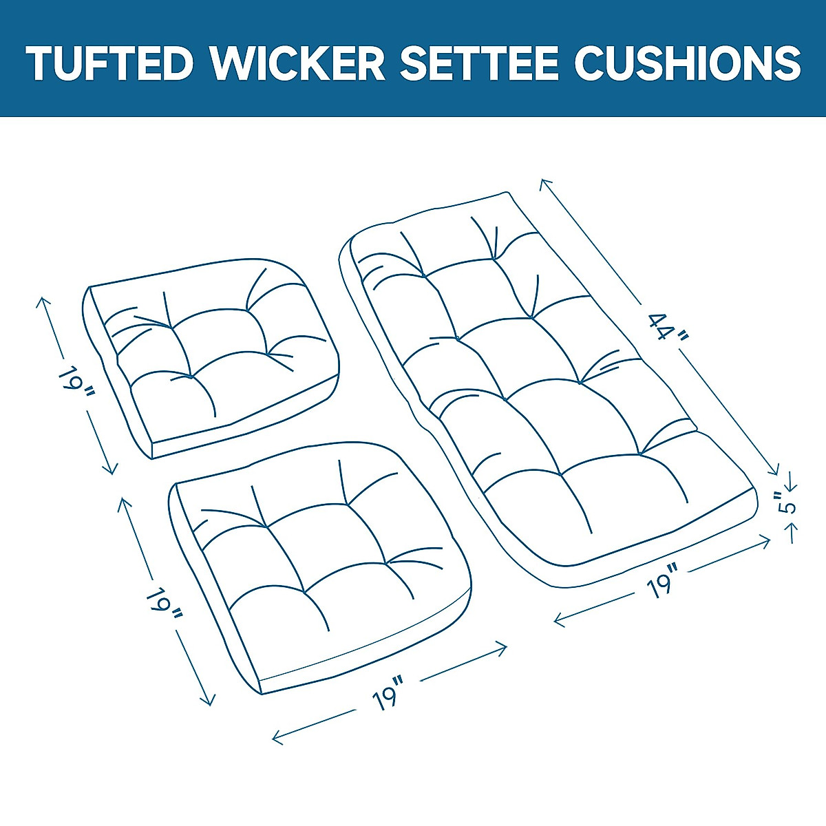 Olliwand Wicker Chair Cushions Set of 3. Anti-Slip/Waterproof Patio Furniture Chair Cushions. Tufted Outdoor Furniture Cushions 5 Inch Extra Thick. (Red, 44x19)