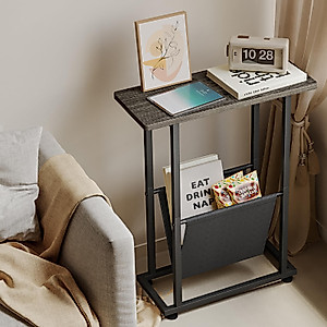 Fixwal Small Narrow Side Table, Slim Nightstand with Storage Shelf, Magazine Table for Small Spaces, End Table for Living Room, Bedroom, Hallway (Grey)