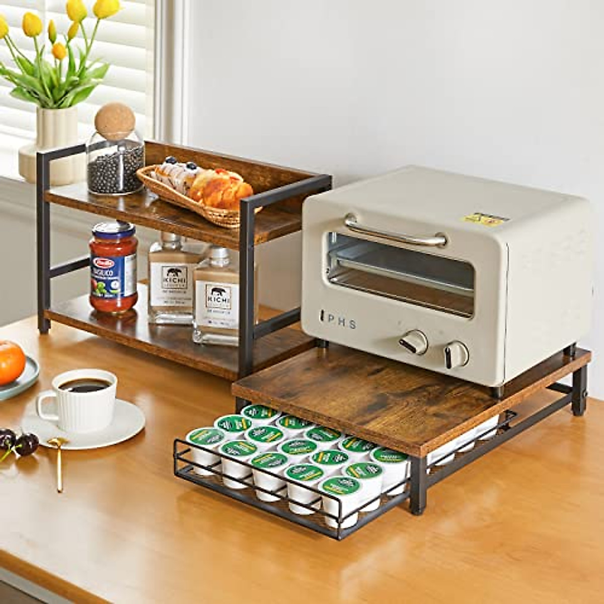 Coffee Pod Drawer Holder for K Cup, 35 Capacity Capsule Pods Storage Organizer,Under Coffee Pot Storage Drawer, Home Kitchen Coffee Pod Holder Counter Coffee Station TCJ001H