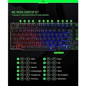 LLEURE Gaming Keyboard Rainbow Keyboard + Mouse,Desktop Notebook Floating Keycap Backlit Gaming Mouse and Keyboard,104 Key USB Wired Keyboard,Illuminated Keypad