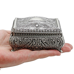 AVESON Rectangle Antique Metal Jewelry Box Trinket Storage Organizer Gift Box Chest Ring Case with Floral Engraved for Girls Ladies Women, Small