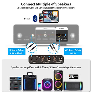 Wireless Microphone with Bluetooth＆Echo/Treble/Bass, 165 ft Range, Bietrun UHF Dual Handheld Cordless Dynamic Mic System for PA System/AMP/Home TV Karaoke/Bluetooth Speaker/(1/4''＆1/8‘’AUX Interface)
