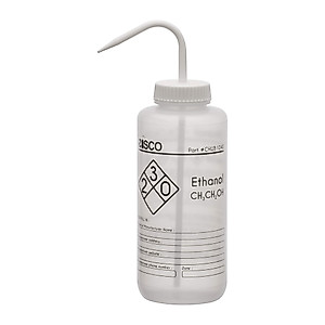 EISCO Wash Bottle for Ethanol, 1000ml - Labeled with Chemical Information & Safety Information (1 Color) - Wide Mouth, Self Venting, Low Density Polyethylene Labs