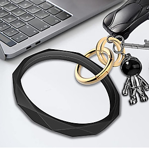 Idakekiy Key Ring Bracelets, Silicon Wristlet Keychain Circle Key Chain Ring Bangle Keyring for Women Girl (Black)