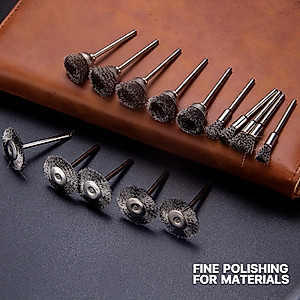 EASYIKI 15 Pieces Stainless Steel Wire Brushes, Wire Brush Wheel, Steel Wire Polishing Wheel Kits for Dremel Rotary Tools (1/8 Inch Mandrel)