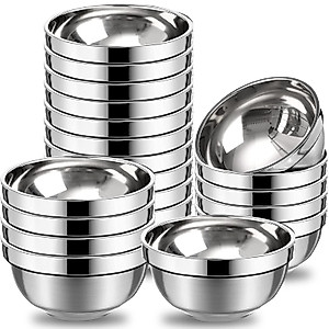 20 Pcs Stainless Steel Bowls Set 17 oz Double Walled Insulated Soup Bowls Snack Metal Bowl for Ice Cream Salad Noodles Sauces Serving, Easy to Clean, 5.1 x 2.6 Inch