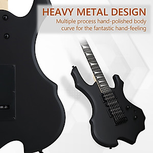 Ktaxon Burning Fire Design Electric Guitar Kit, 39-inch HSH Pickup Electric Guitar Beginner Guitar Set with Amplifier, Rosewood Fingerboard, 5-Ways Pickup Switch (Matte Black)