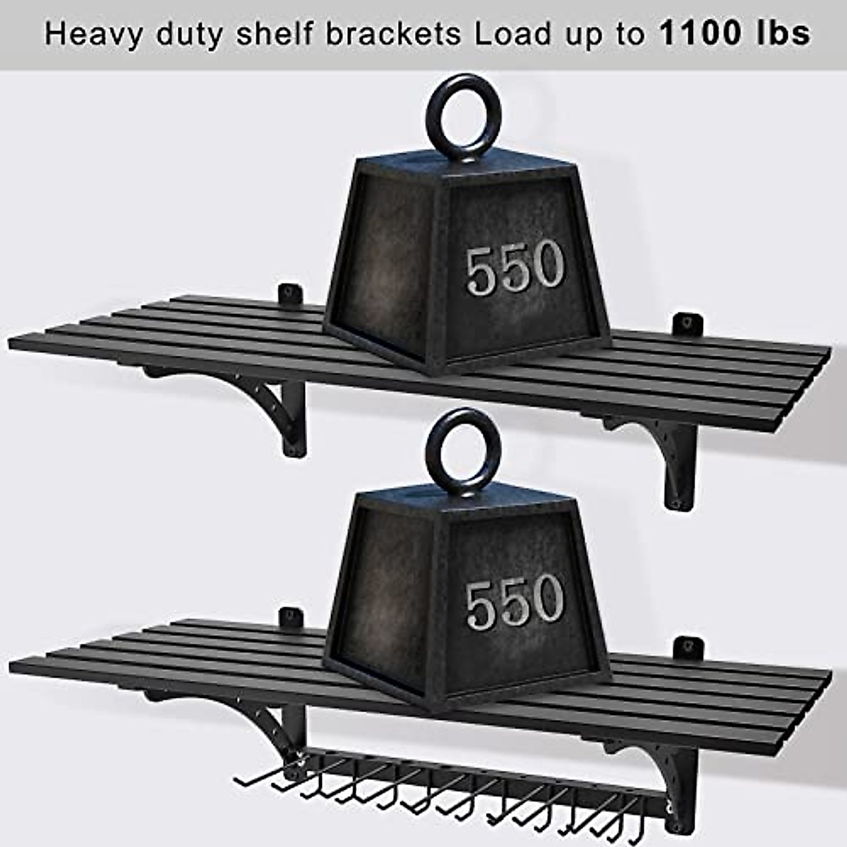 Dolibest 2PCS 16''x 38'' Heavy Duty Wall Mount Garage Shelf, Sturdy Garage Wall Shelving with Power Tool Storage, Wall Mounted Garage Storage Rack, Metal Floating Wall Shelves, Power Tool Storage