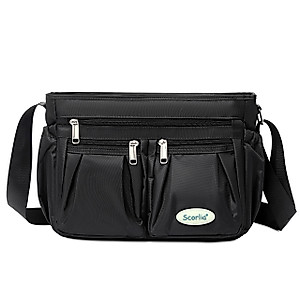 Scorlia Insulated Lunch Bag for Women/Men, Large Leakproof Cooler Box, Reusable Lunch Organizer with Side Pockets, Durable One Shoulder Crossbody Lunch Bag for Work, Picnic, Beach, Black