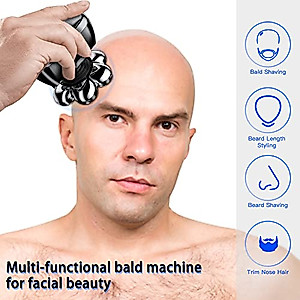 Head Shaver for Men, Electric IPX7 Waterproof Wet/Dry Beard Facial Nose Hair Trimmer, 7D Ultimate Mens Cordless Rechargeable Rotary Shaver Razor with Brushes, Combs & Massager, LED Display