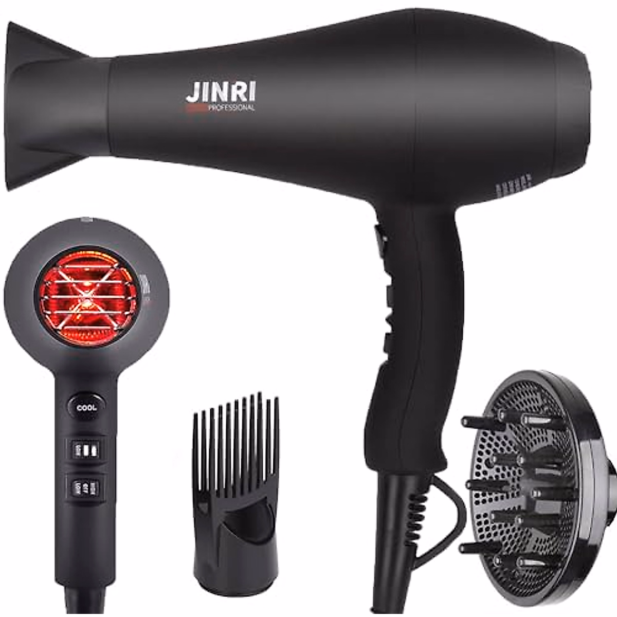 Infrared Hair Dryer, Professional Salon Negative Ionic Blow Dryers for Fast Drying, Pro Ion Quiet Hairdryer with Diffuser & Concentrator & Comb