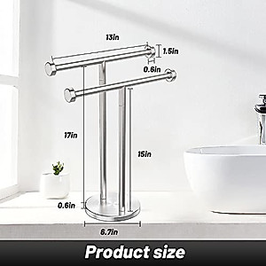 VEHHE Hand Towel Holder Stand, Double T-Shape Towel Rack Countertop with Suction Cups, Free Standing Towel Holder for Bathroom, Kitchen and Vanity, Waterproof Hand Towel Stand Made of Stainless Steel