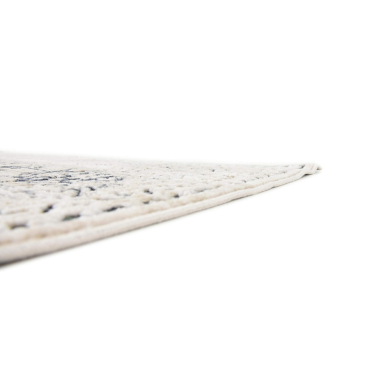 Unique Loom Chateau Collection High-Low Pile, Vintage, Traditional, Distressed, Medallion Area Rug (5' 0 x 8' 0 Rectangular, Beige/Navy Blue)