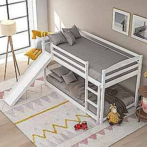 Harper & Bright Designs Twin Bunk Beds with Slide for Kids, Low Profile Bunk Beds with Built-in Ladder, No Box Spring Needed
