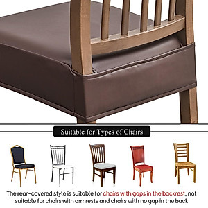 NILUOH Waterproof Seat Covers for Dining Room Chairs Set of 4, Pu Leather Chair Seat Slipcovers Dining Chair Cover Removable Washable Chair Protctor Cover, Rear Covers (PU-Coffee)