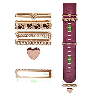ORATYFAN Bands for Samsung Galaxy Watch 4/5/6 Band with Charms, 20mm Women Floral Engraved Silicone Strap with Decorative Rings for Watch 6/Watch 5 Pro/Watch 4 Classic 46mm 42mm/Watch 3 41mm/Active 2