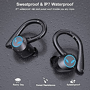 Wireless Earbuds with Earhooks Waterproof IPX7 Workout Headphones for Sports Running Gym Exercise Bluetooth 5.1 Over the Ear Earbuds with Ear Hook Ear Buds Built-in CVC 8.0 Noise Cancelling Microphone