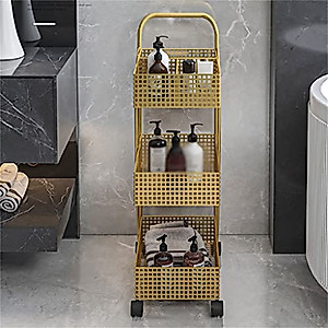ZLXDP Scandinavian Iron Shelves Bedroom Kitchen Metal Removable Bathroom Storage Rack with Wheels Trolley