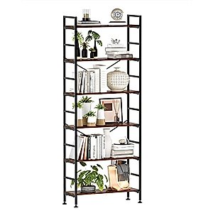 CosyStar 6-Tier Adjustable Tall Bookcase, Rustic Wood and Metal Standing Bookshelf, Industrial Vintage Book Shelf Unit, Open Back Modern Office Bookcases