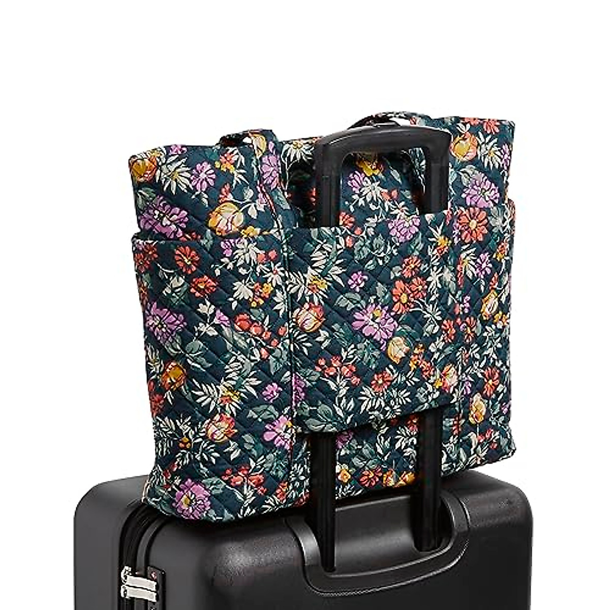 Vera Bradley Women's Cotton Deluxe Vera Tote Bag, Fresh-Cut Floral Green, One Size