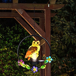 Owl Solar Light LED Garden Waterproof Lights Outdoor Decoration Stake Funny Owl Lights Yard Ornament Retro Resin Christmas Night Lamp Statue Windchime with Longer Brighter Charge and Light Sensors
