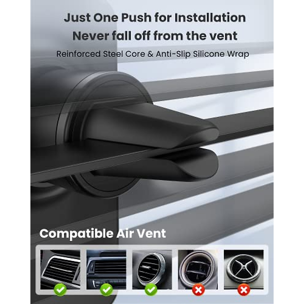 JoyGeek Magnetic Wireless Car Charger, Compatible with Mag-Safe Car Mount Charger for iPhone 14/13/12 Series, Car Air Vent Phone Holder Mount with 18W Car Charger, Black