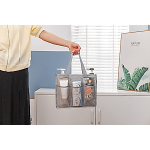 Jelier Mesh Shower Tote Caddy with Separated Main Compartment,Portable Toiletry Bag for Bathroom College Dorm Gym Camping (grey)