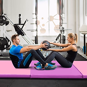 GYMAX Exercise Mat, 4'x10'x2 Tri-Folding Thick Tumbling Mat with Carrying Handles for MMA, Gymnastics, Stretching, Yoga, Cheerleading, Home Gym (Purple+Rose)