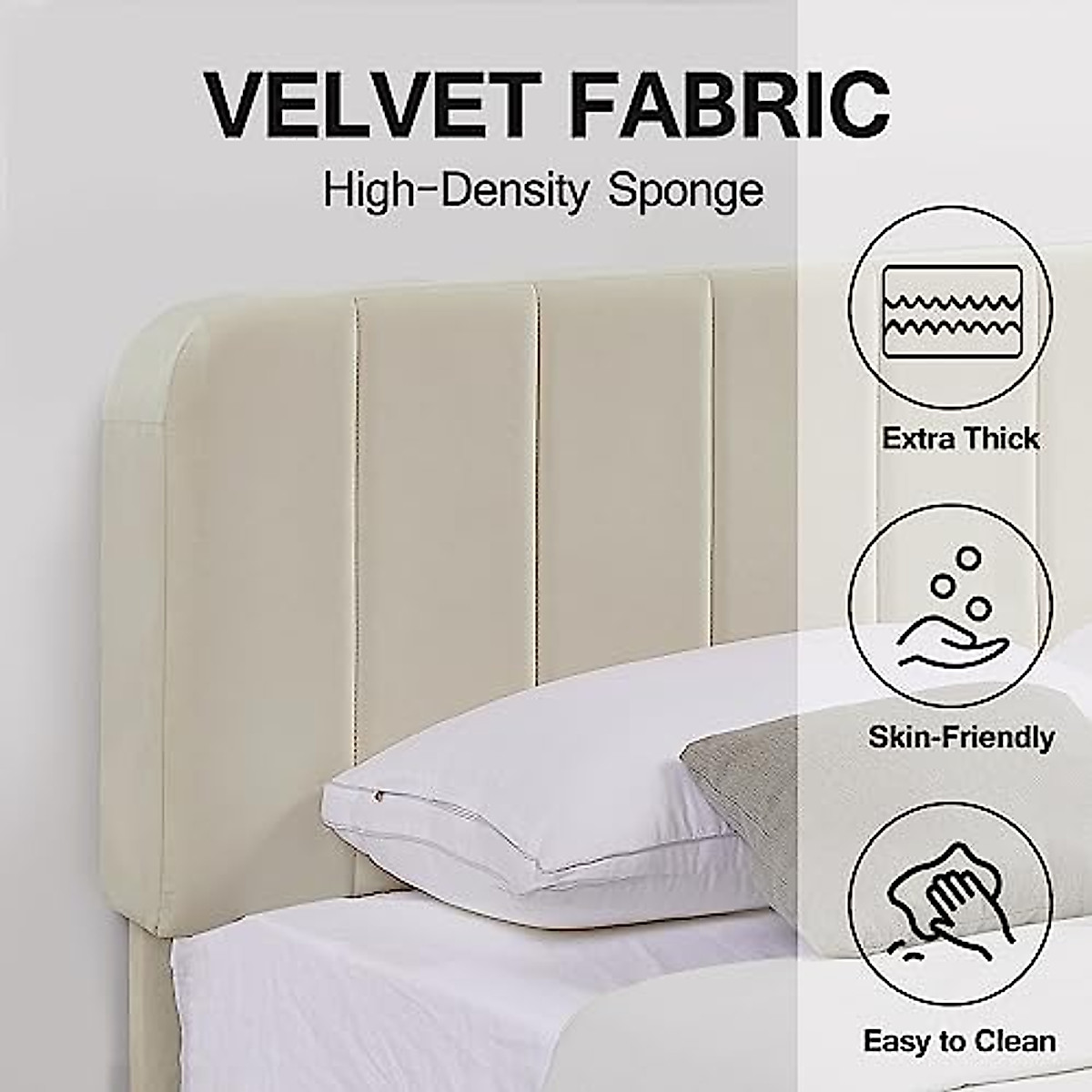VECELO Full Size Upholstered Bed Frame with 4 Drawers and Adjustable Headboard, Velvet Platform Storage Bedframe Mattress Foundation, Wooden Slats Support, No Box Spring Needed, Beige