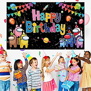 Among Us Happy Birthday Background Decoration-Among Us Game Banner for Men Boy Kids’ Game Theme Birthday Party Decoration (5x3ft)