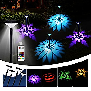 Solar Pathway Lights 4 Pack, Garden Path Lights Decorative Solar Powered Waterproof, Color Changing + Warm White Bright LED Light with 5 Variable Patterns for Outdoor Yard Landscape Decorations