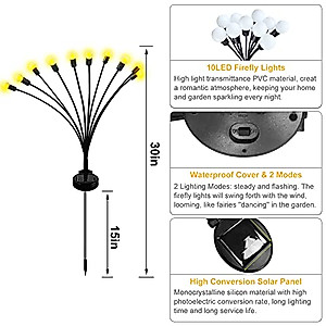 Solar Garden Lights Outdoor Waterproof, 𝐍𝐞𝐰 𝐔𝐩𝐠𝐫𝐚𝐝𝐞𝐝 10LED Firefly Lights Solar Outdoor, 2 Modes Breath & Warm White, Solar Outdoor Lights Decorative for Yard Pathway Landscape, 2 Pack