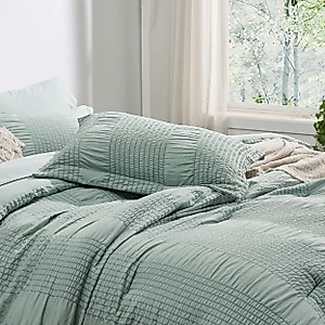 Bedsure Bed in a Bag King - King Size Comforter Set 7 Pieces Striped Seersucker Bedding Set, Soft Lightweight Down Alternative Comforter, King Bed Set (Sage Green Striped, King)