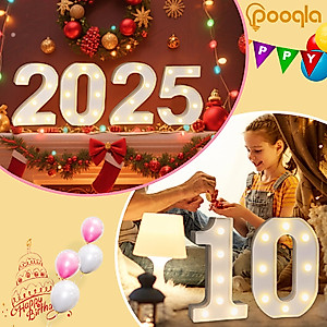 Pooqla Decorative Led Light Up Number Letters, White Plastic Marquee Number Lights Sign Party Wedding Decor Battery Operated Number (1)