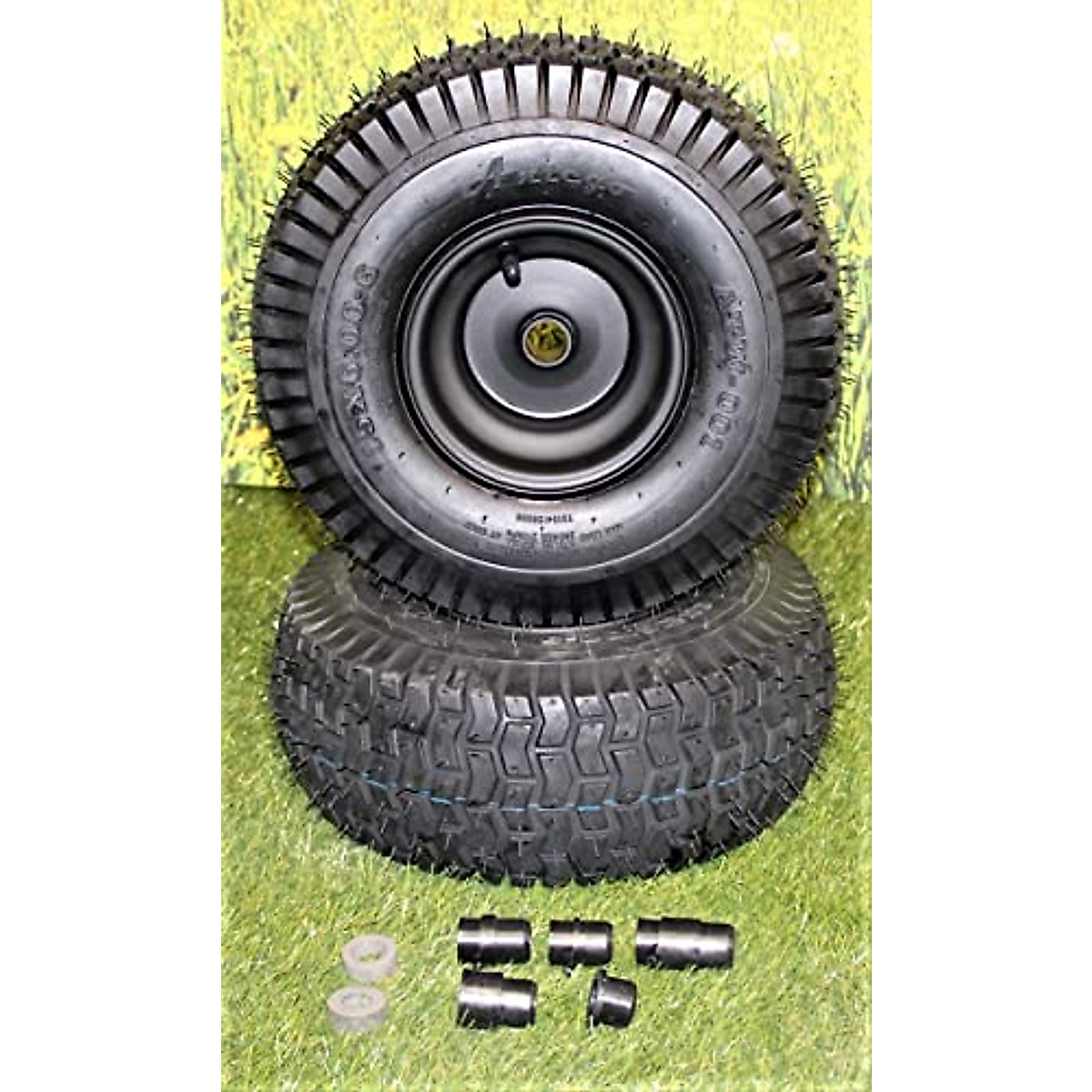 (Set of 2) Matte Black Universal Fit 15x6.00-6 Tires & Wheels 4 Ply for Lawn & Garden Mower Turf Tires .75" Bearing