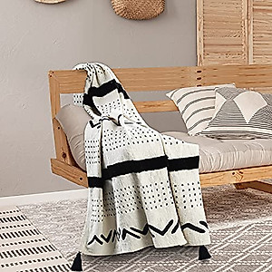 LR Home Modern Boho Tufted Stripe Cotton Throw Blanket