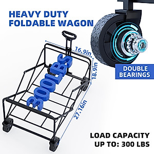 Collapsible Wagon Folding Cart, Foldable Heavy Duty Beach Wagon Cart with Brakes 360°Swivel Big Front Wheels for All Terrain, Utility Grocery Wagon with 400lbs Large Capacity for Garden Fishing