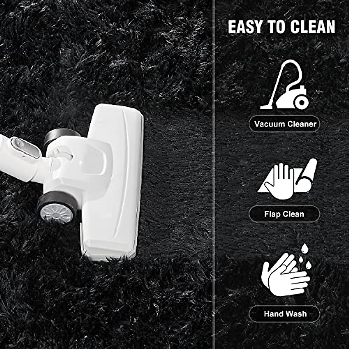 LFHHT Modern Indoor Fluffy Area Rug 5x7 Feet, Black Plush Fuzzy Shaggy Rugs for Living Room Bedroom Nursery Dorm Room Home Decor, Carpet Shag Rugs for Kids Girls Boys, Black