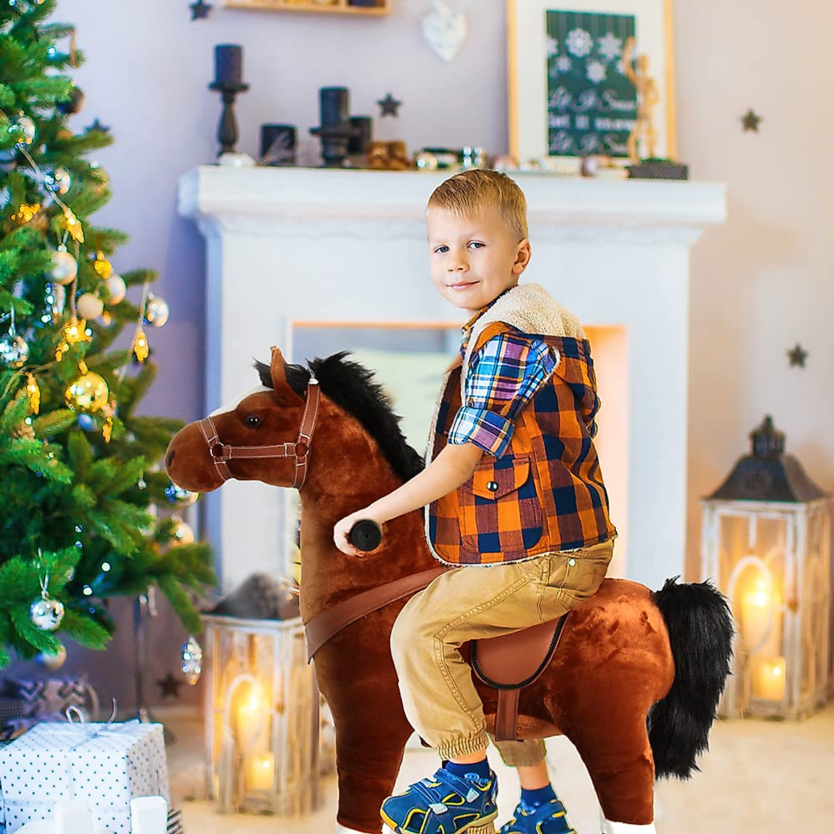 Ride-On Horse,Toy Horse,Riding Horse,No Battery,No Electricity,Mechanical Pony Brown,Ride On Real Walking Horse for Children 4 to 12 Years Old or Up to 165.34 Pounds-187.39 Pounds,Large,Brown (Brown)